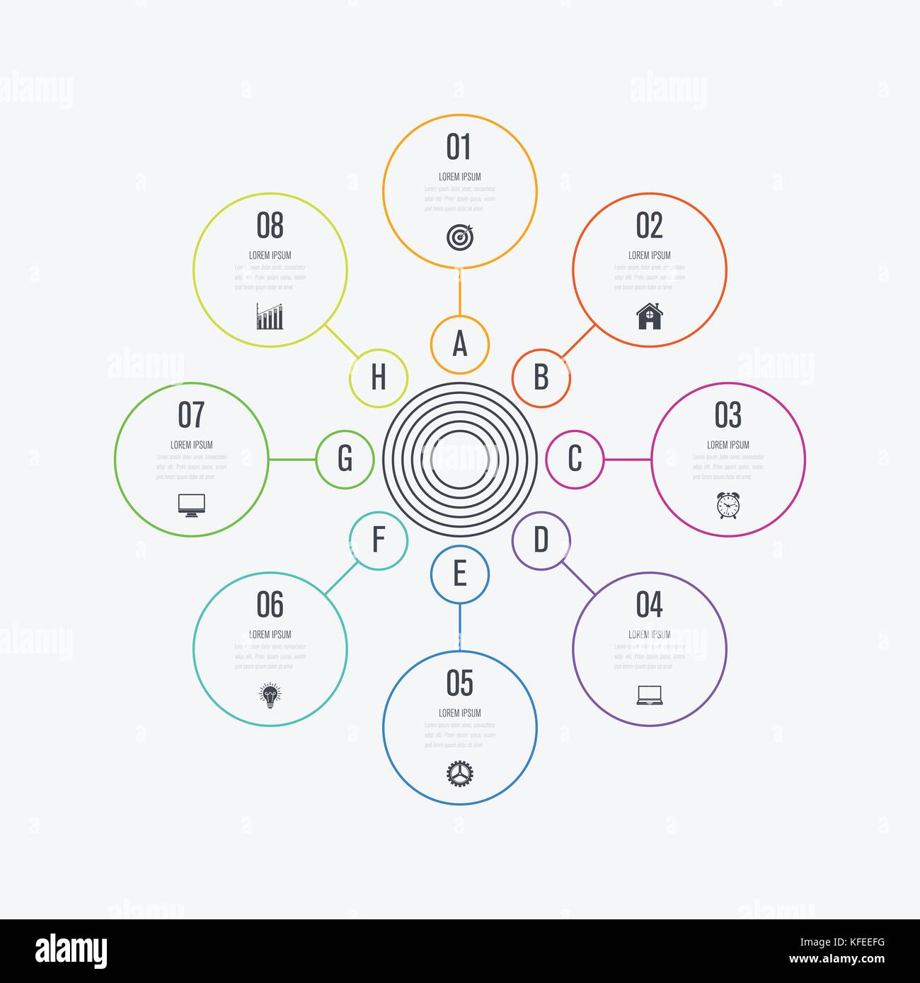 Infographics template 8 options with circle. Data and information ...