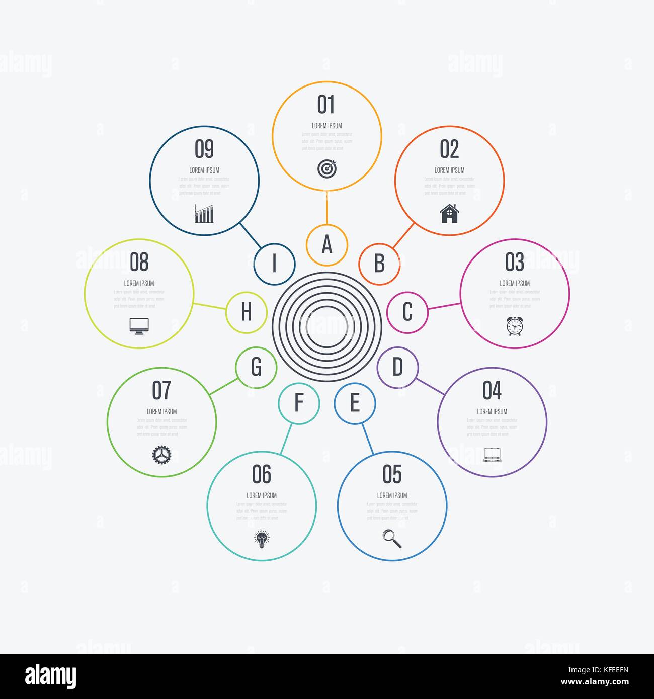 Infographics template 9 options with circle. Data and information ...
