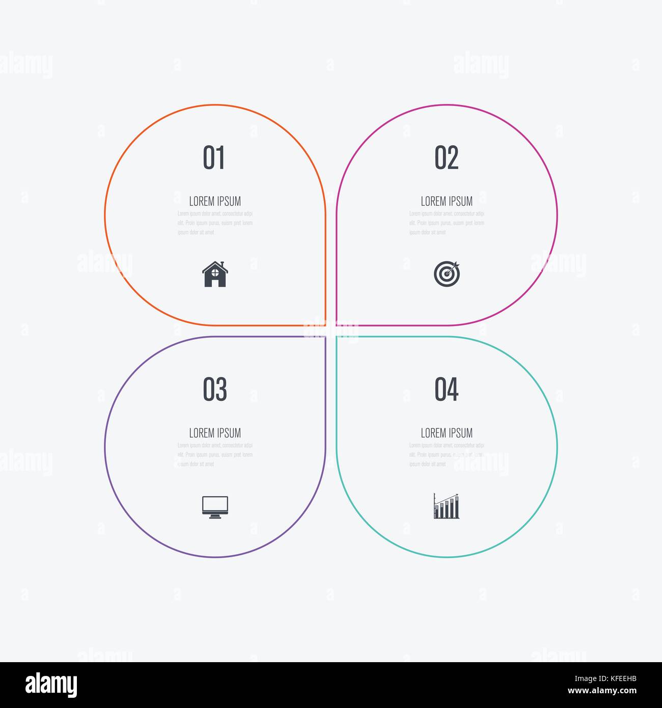 Infographics template 4 options with circle. Data and information visualization. Dynamic ...