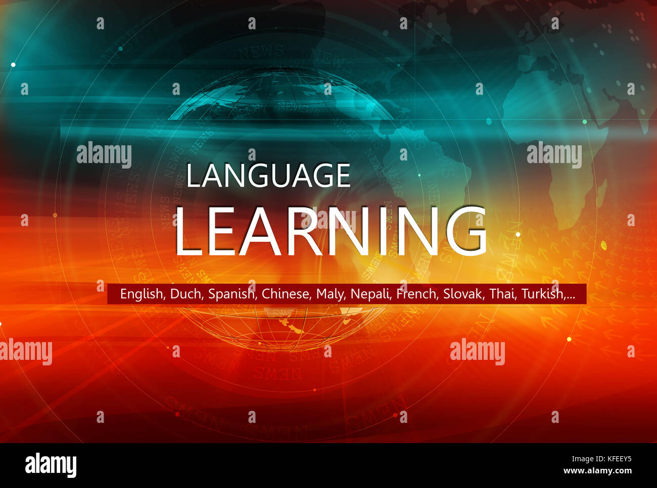 Learn Foreign Languages, Graphical Background with Earth Globe and ...