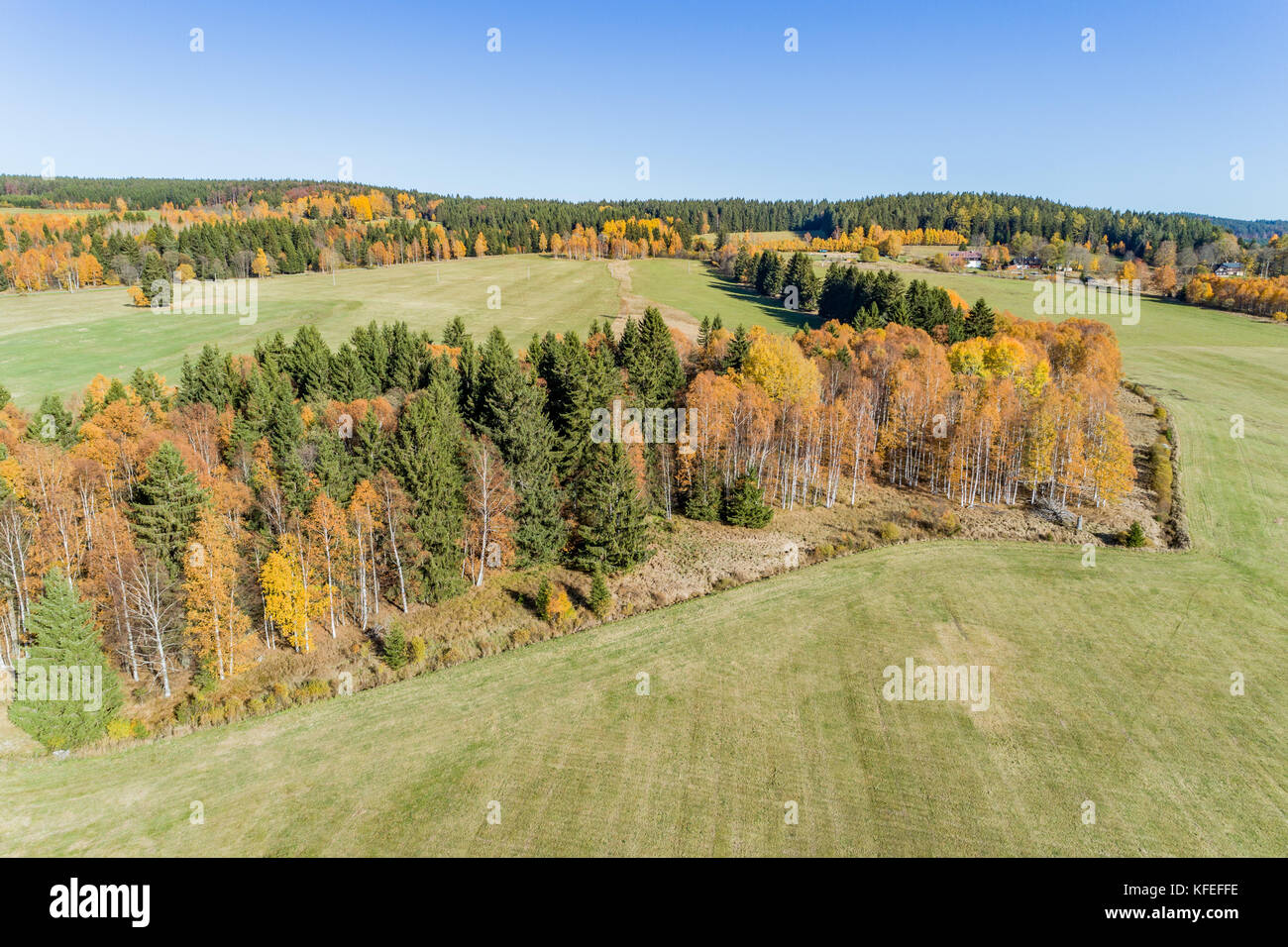 Aerial view on forest. Autumn in Sumava, Beautifully colored trees in ...