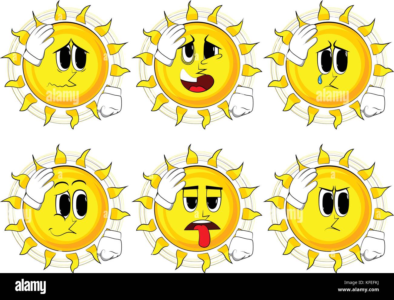 Cartoon sun placing hand on head. Face palm gesture. Collection with ...