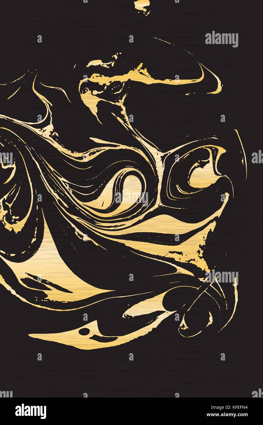 Black and gold liquid texture. Watercolor hand drawn marbling ...
