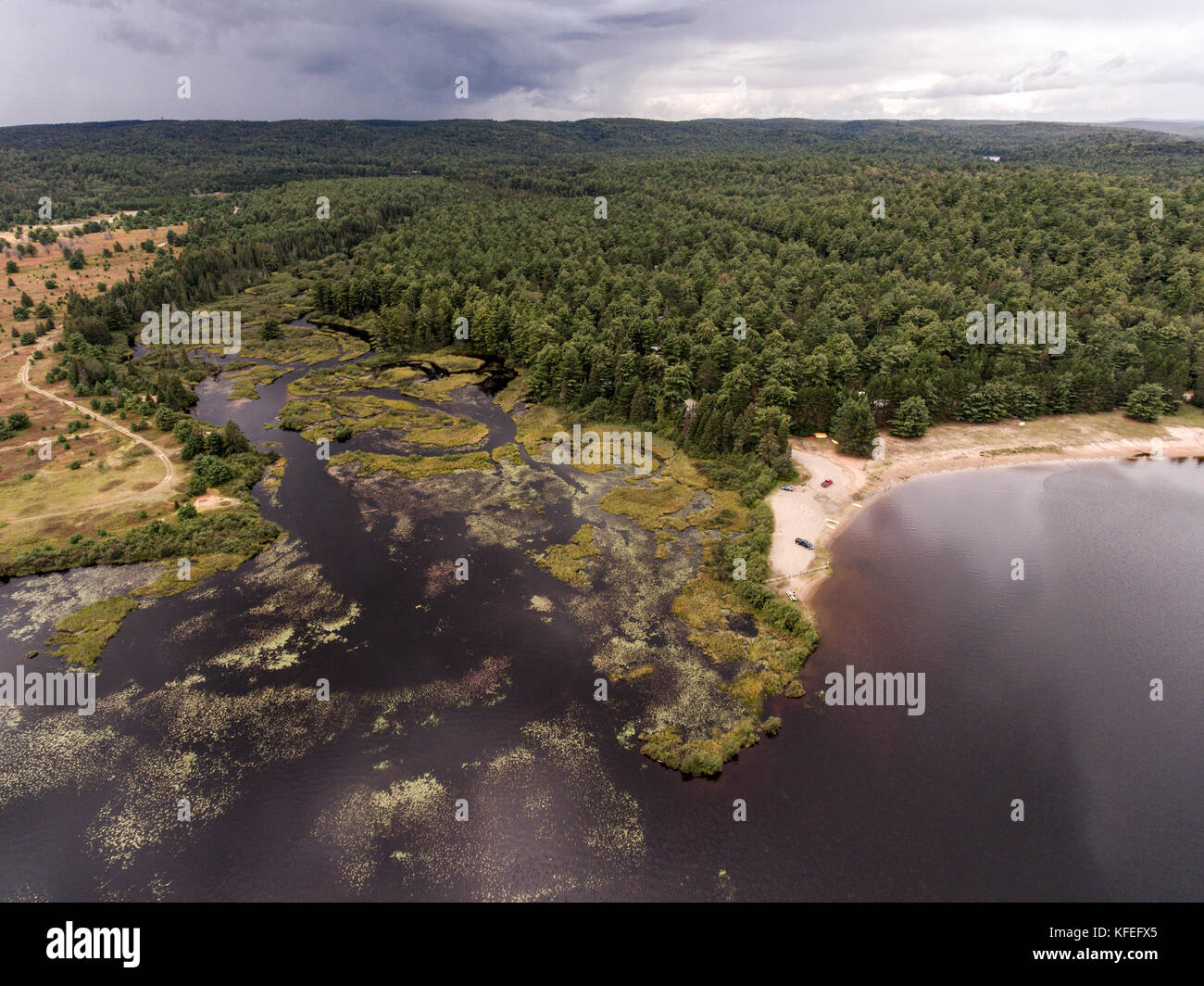 Ontario Canada contryside nature Aerial view looking down from above of ...