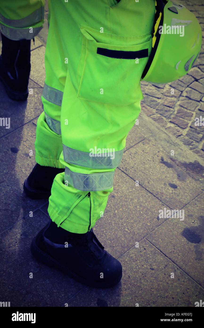civil protection men with high visibility clothing during an exercise ...