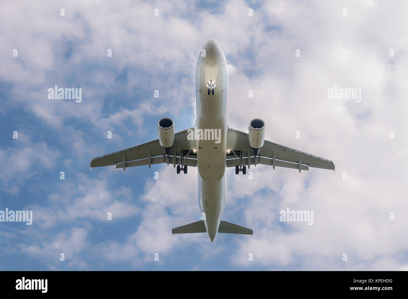 Commercial Passenger Plane Jet Aircraft from Below before landing Stock ...