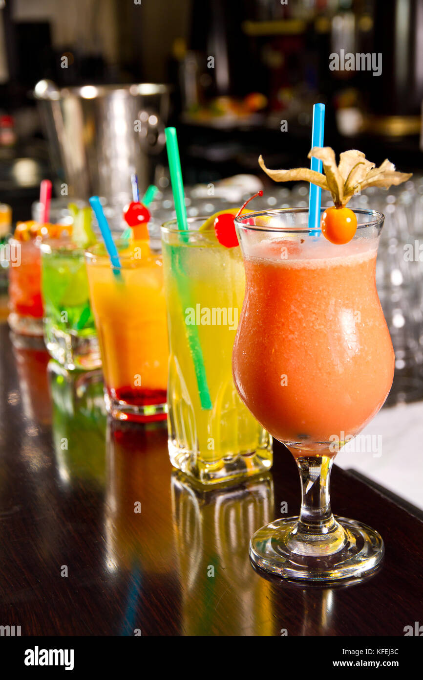 Five cocktails on the bar counter Stock Photo - Alamy