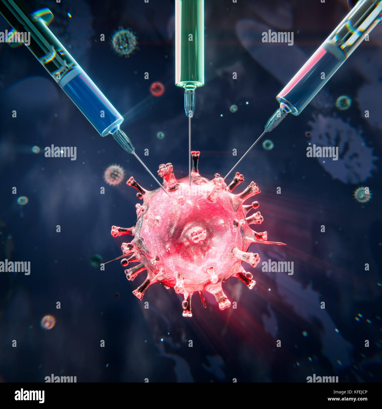 Virus lab, vaccine engineering, syringes targetting a virus, 3D ...