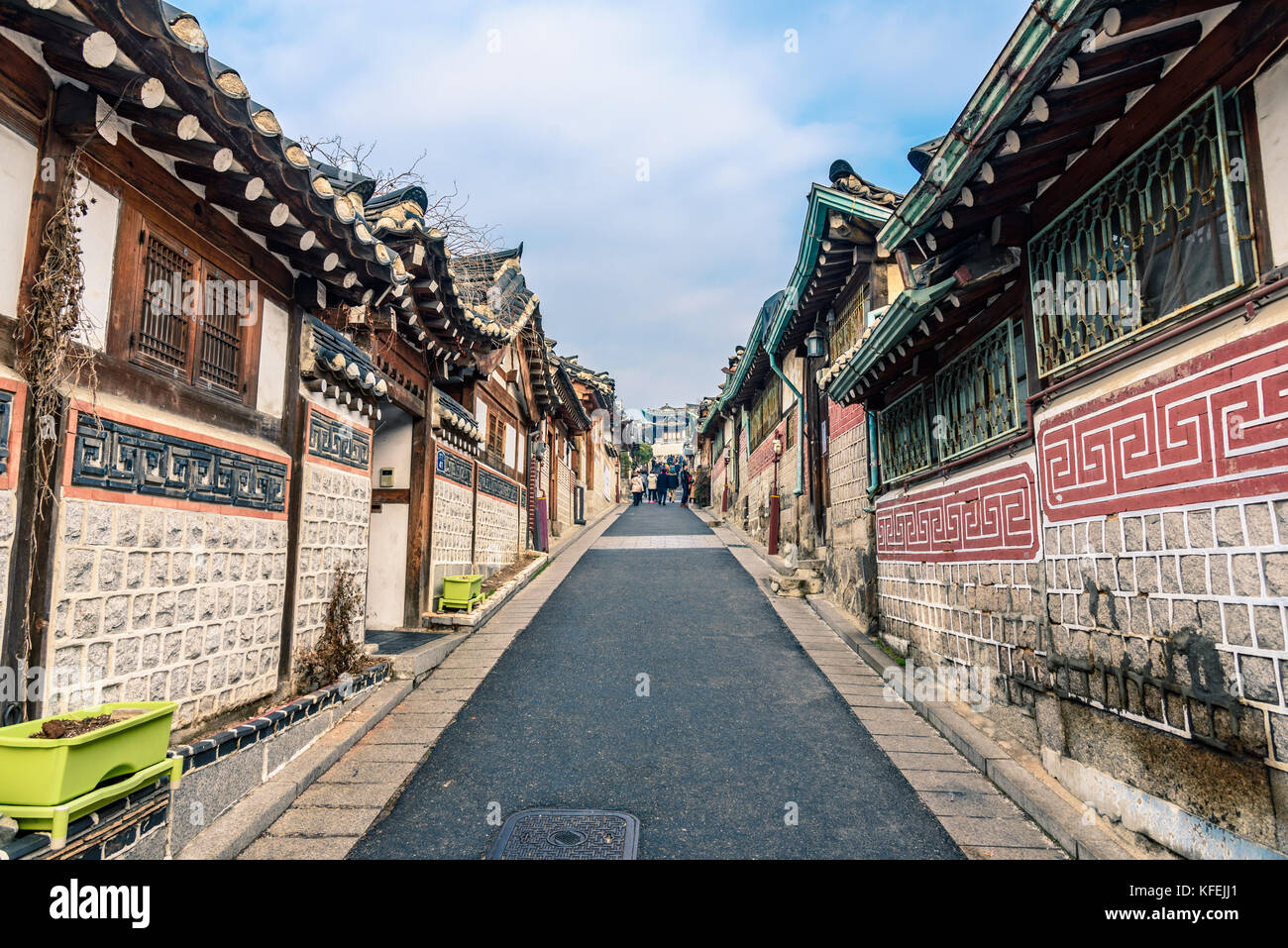 SEOUL, SOUTH KOREA - JANUARY 1, 2017 - View of a street of Bukchon, an ...