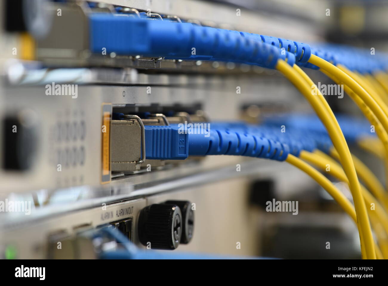 Closeup of optical links at data center of the internet provider Stock ...