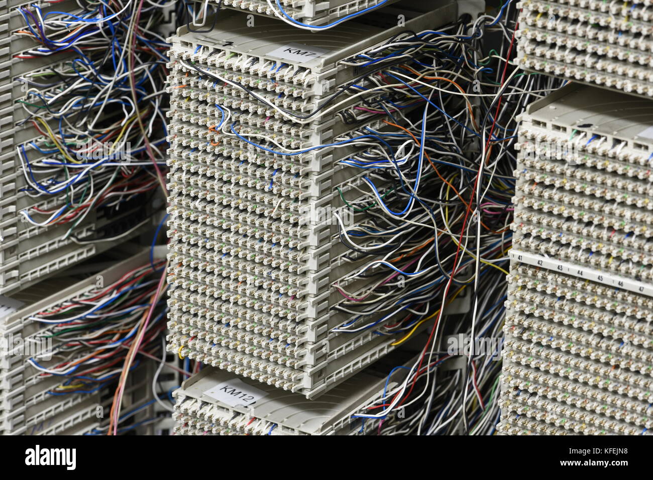 Chaos of wires on cable distribution frame Stock Photo - Alamy