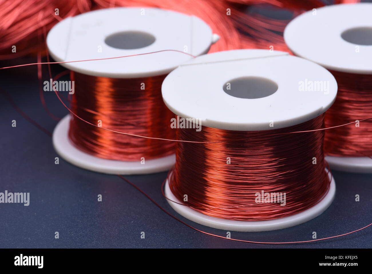 Copper electric coil and wire on metal background Stock Photo - Alamy
