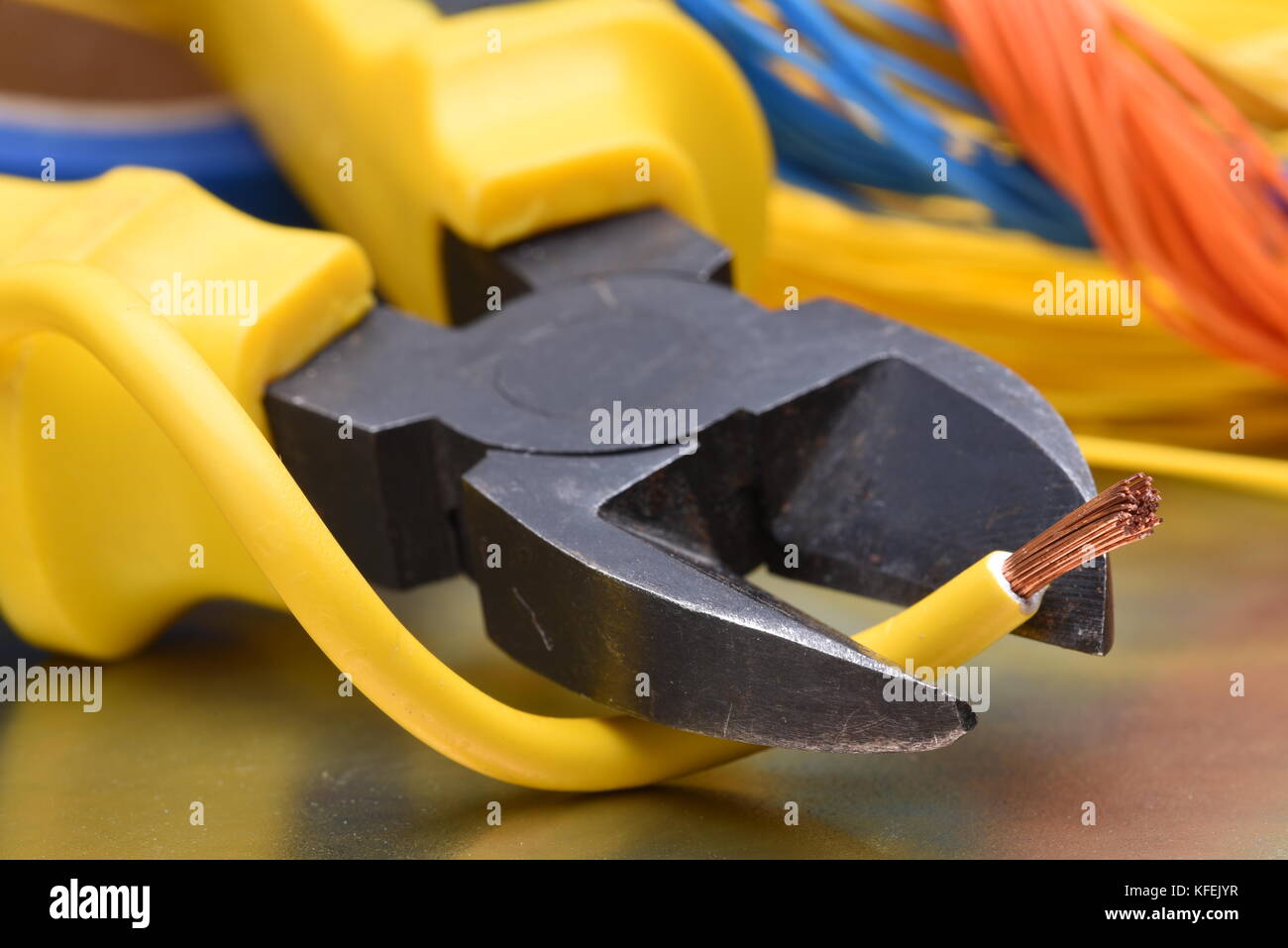 Tools for electrician and cables closeup Stock Photo - Alamy