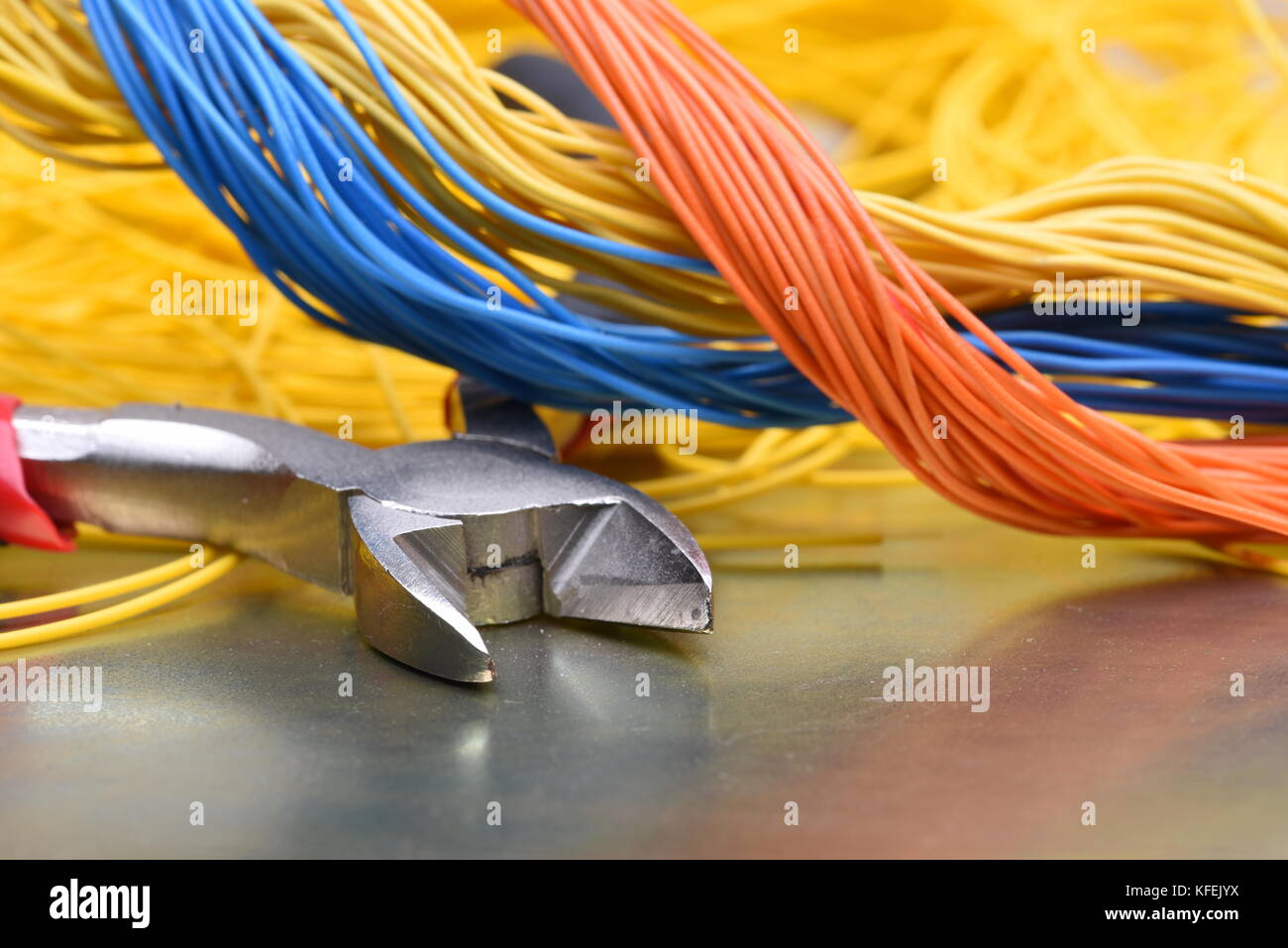 Tools for electrician and cables closeup Stock Photo - Alamy