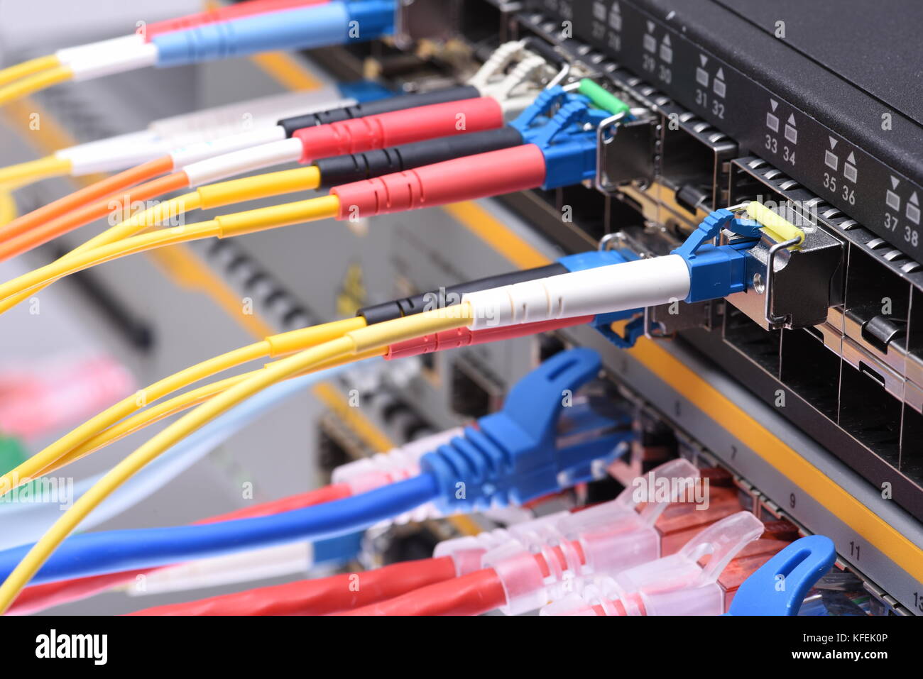 Fiber optic and network patch cord cables in data center Stock Photo ...