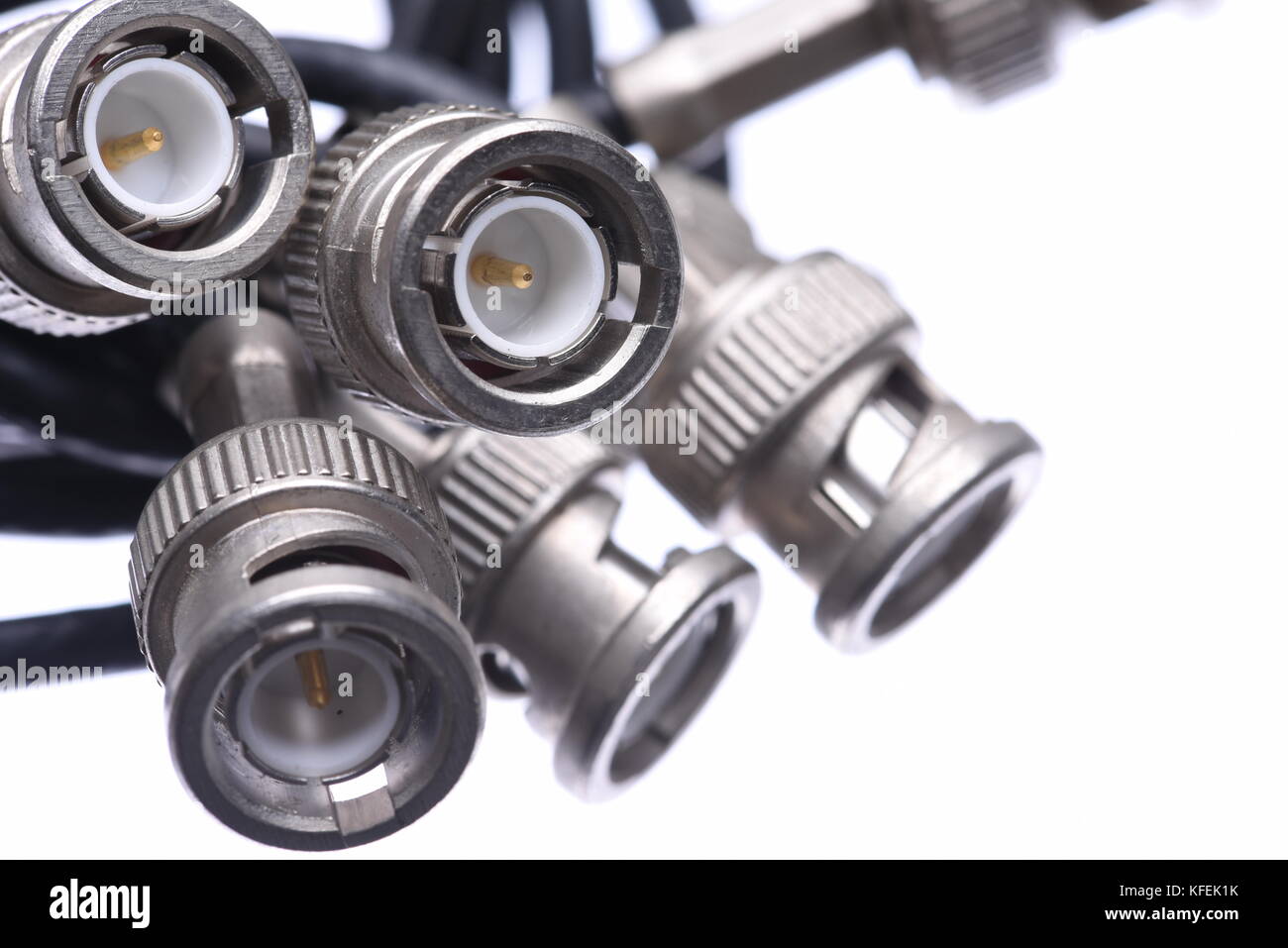 Closeup of bunch bnc connectors isolated on white background Stock ...