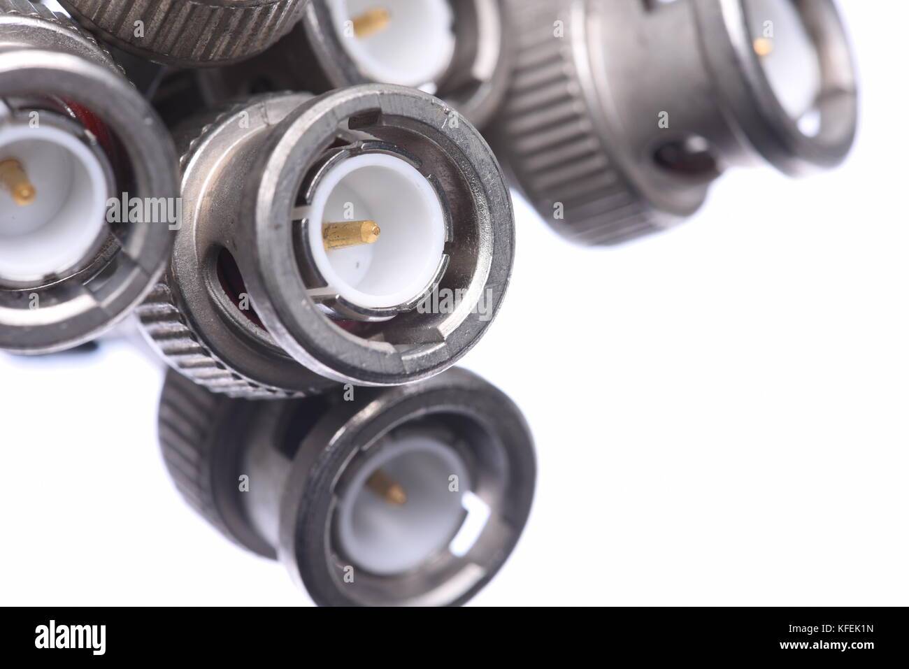 Closeup of bunch bnc connectors isolated on white background Stock ...