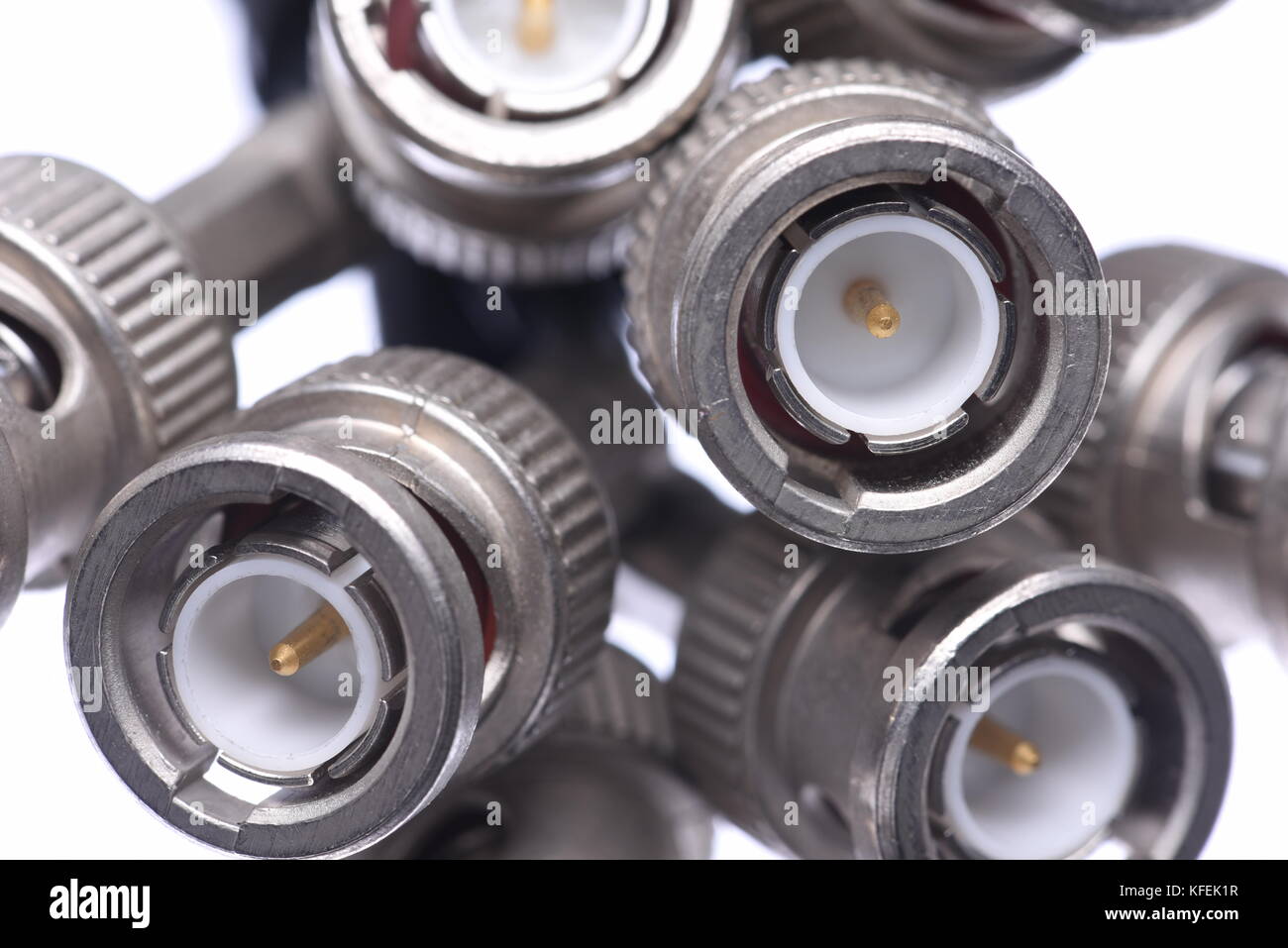 Closeup of bunch bnc connectors isolated on white background Stock ...