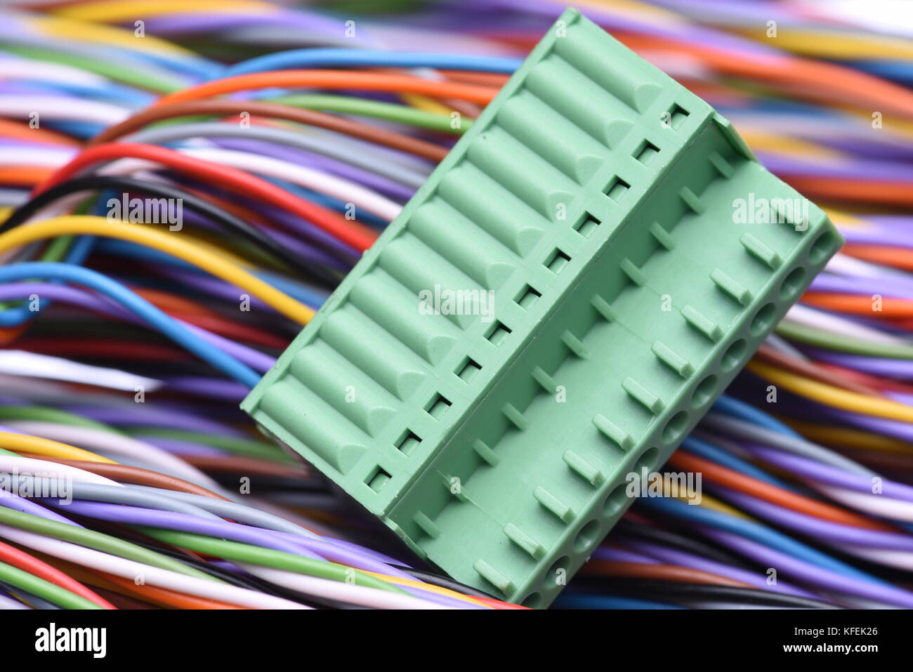 Electric plug connector and colorful cables Stock Photo - Alamy