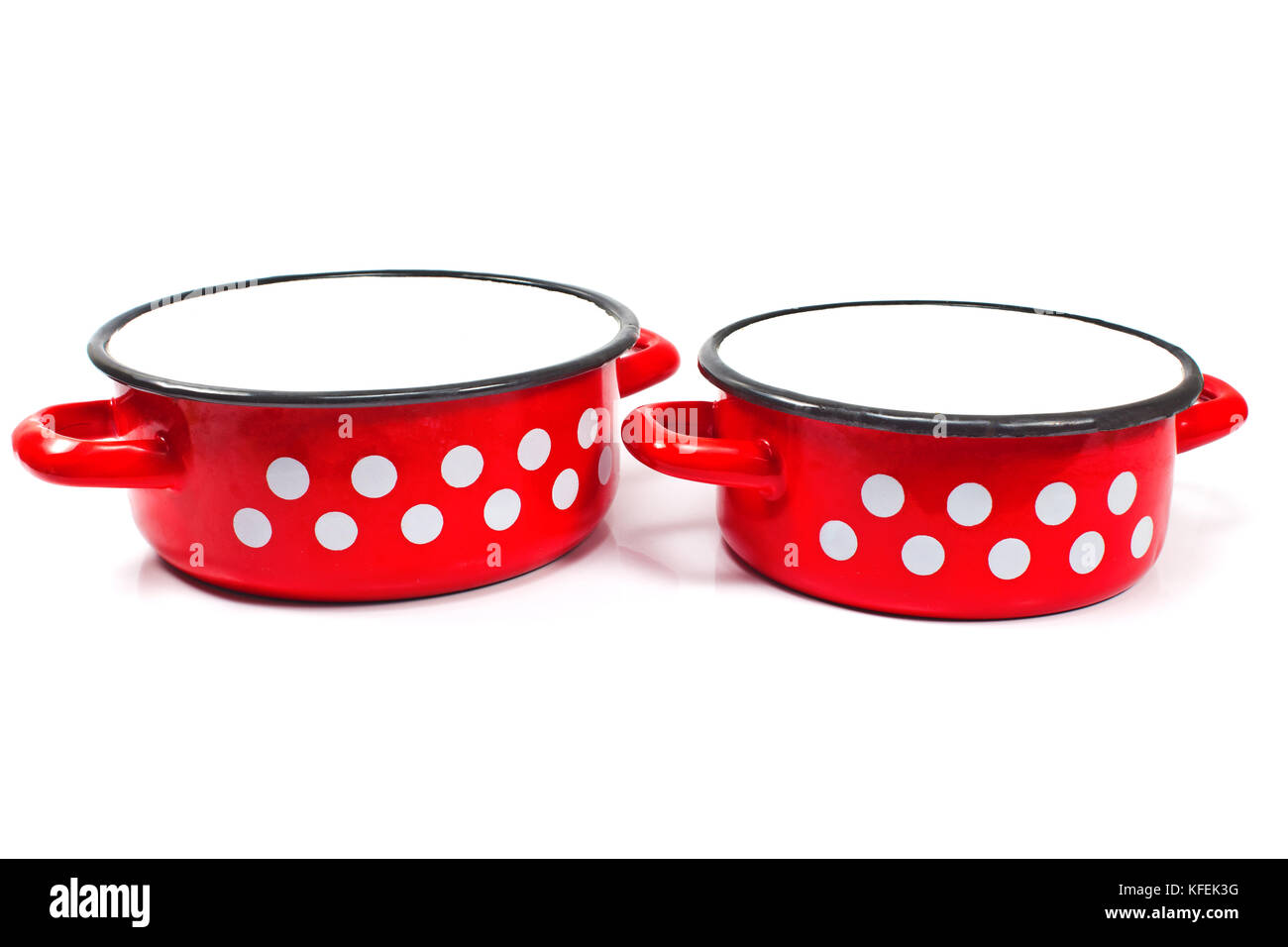 Red cooking pot with dots isolated on white Stock Photo - Alamy