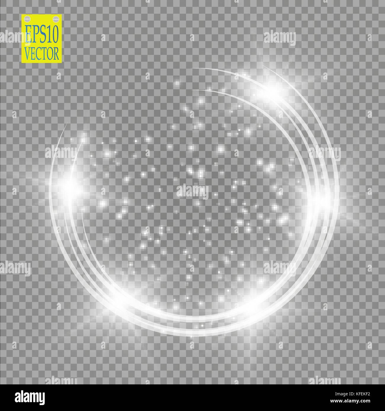 Vector light ring. Round shiny frame with lights dust trail particles ...