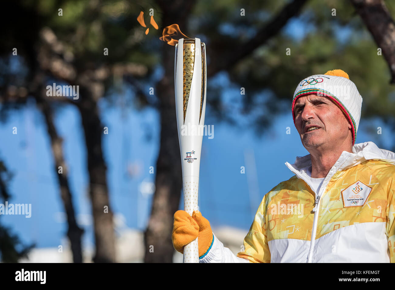 Thessaloniki, Greece, Oct 27, 2017:Winter Olympics torch relay arrived ...