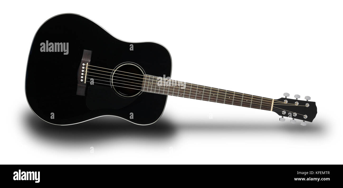Musical instrument - Black acoustic guitar cutaway shadow on a white ...