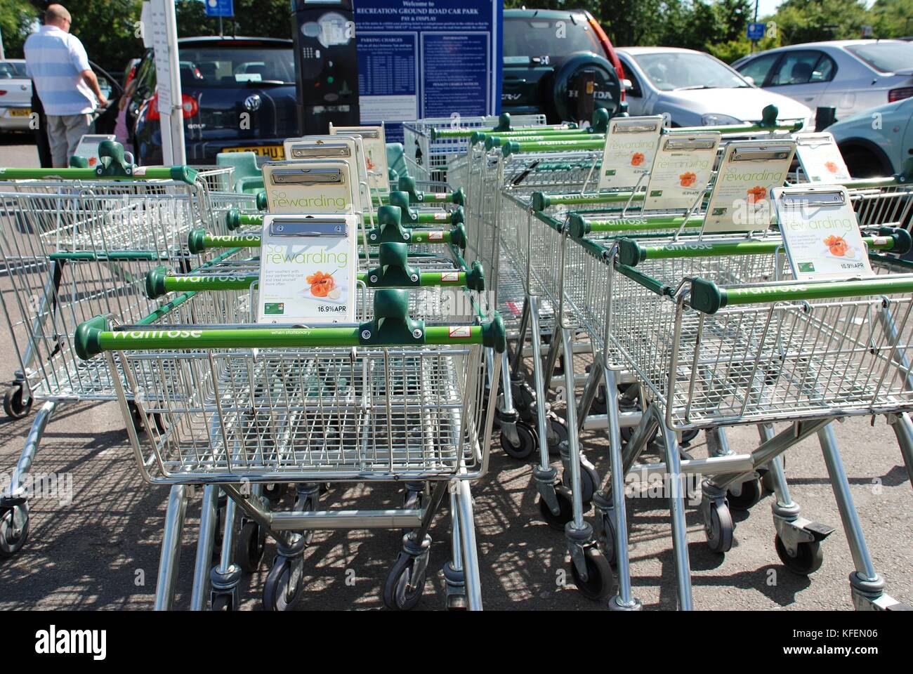 Shopping trolleys outside a branch of supermarket chain Waitrose at ...