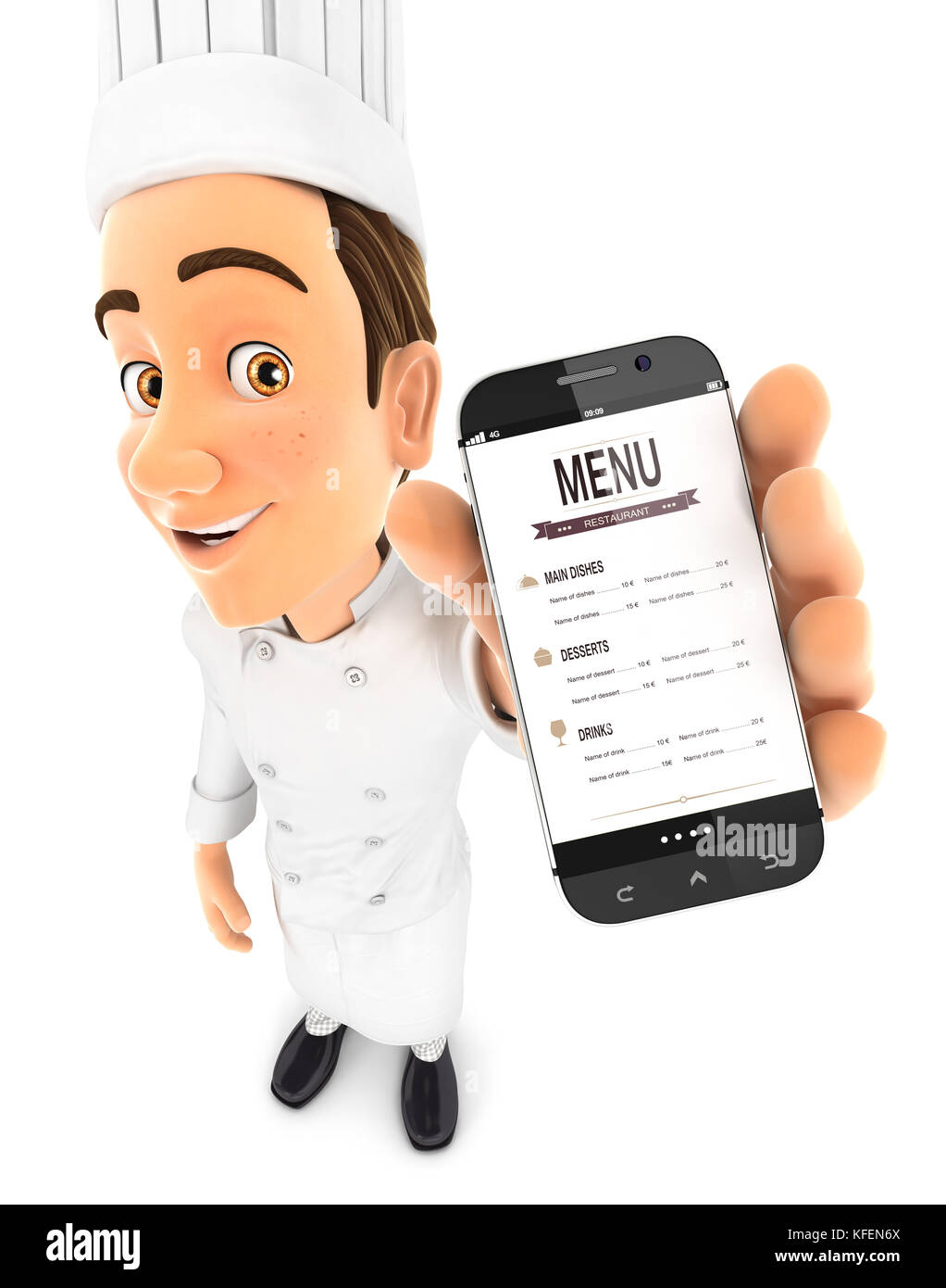 3d head chef holding smartphone, illustration with isolated white ...
