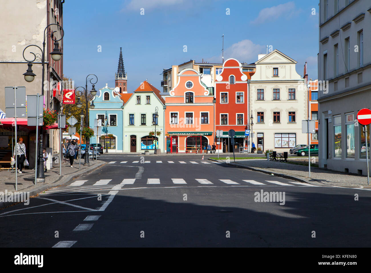 ZAGAN, POLAND - September 15th, 2017: Street with traditional houses in ...