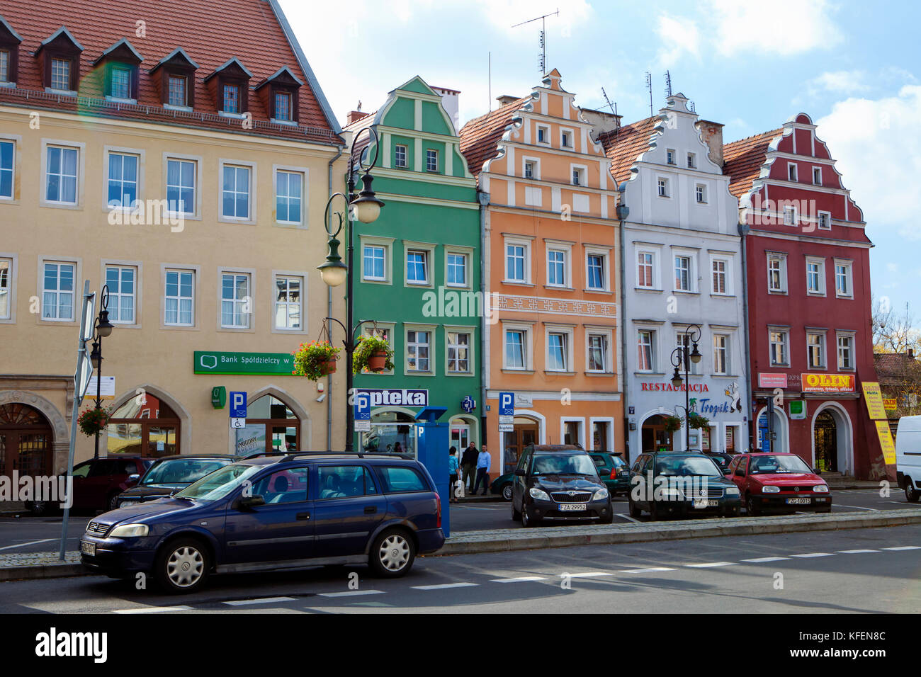 ZAGAN, POLAND - September 15th, 2017: Street with traditional houses in ...