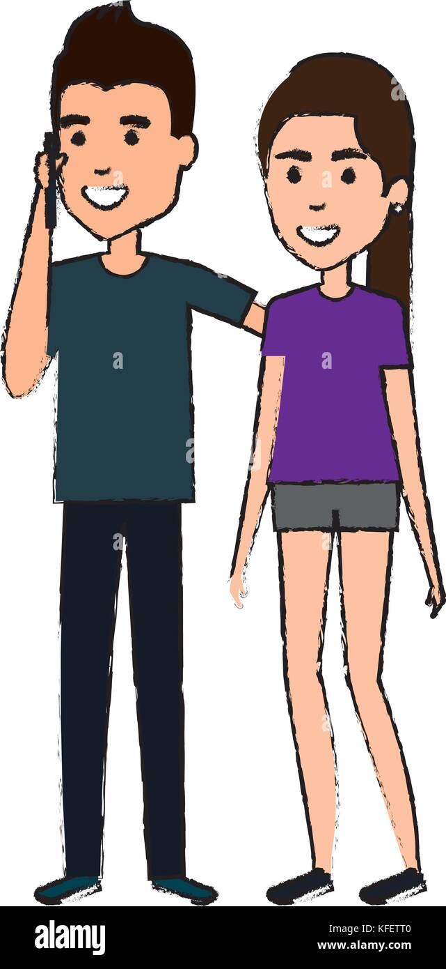 couple calling with smartphone vector illustration design Stock Vector ...