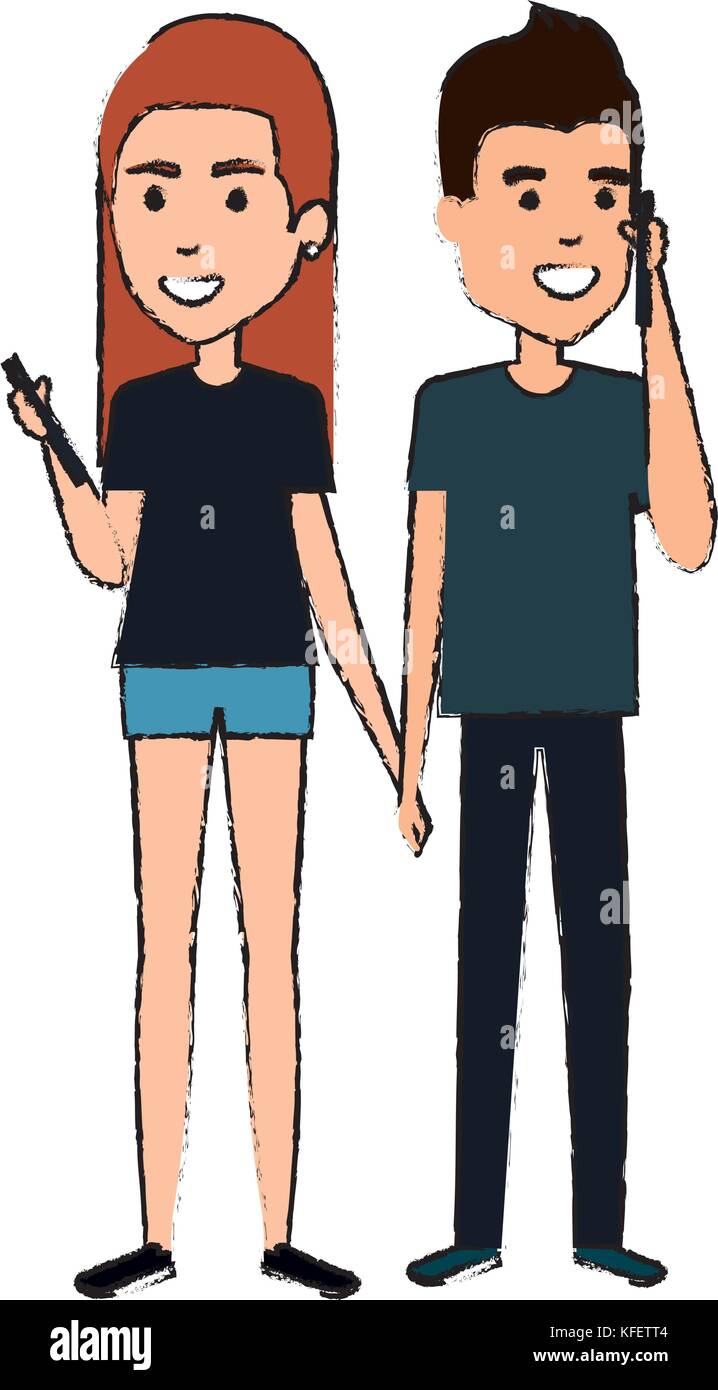 couple calling with smartphone vector illustration design Stock Vector ...