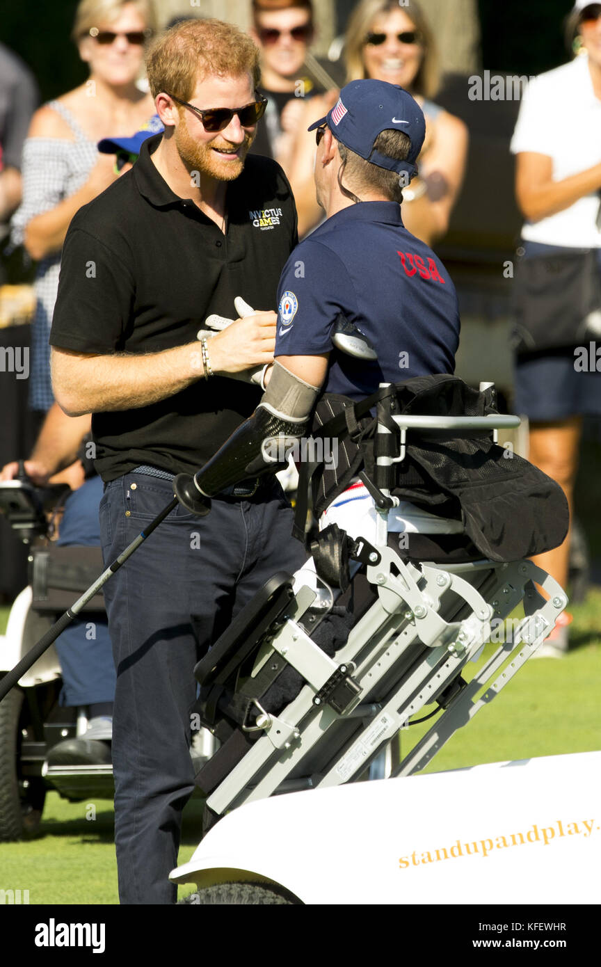 Prince Harry attends the Golf at St. George Golf Course as part of the ...