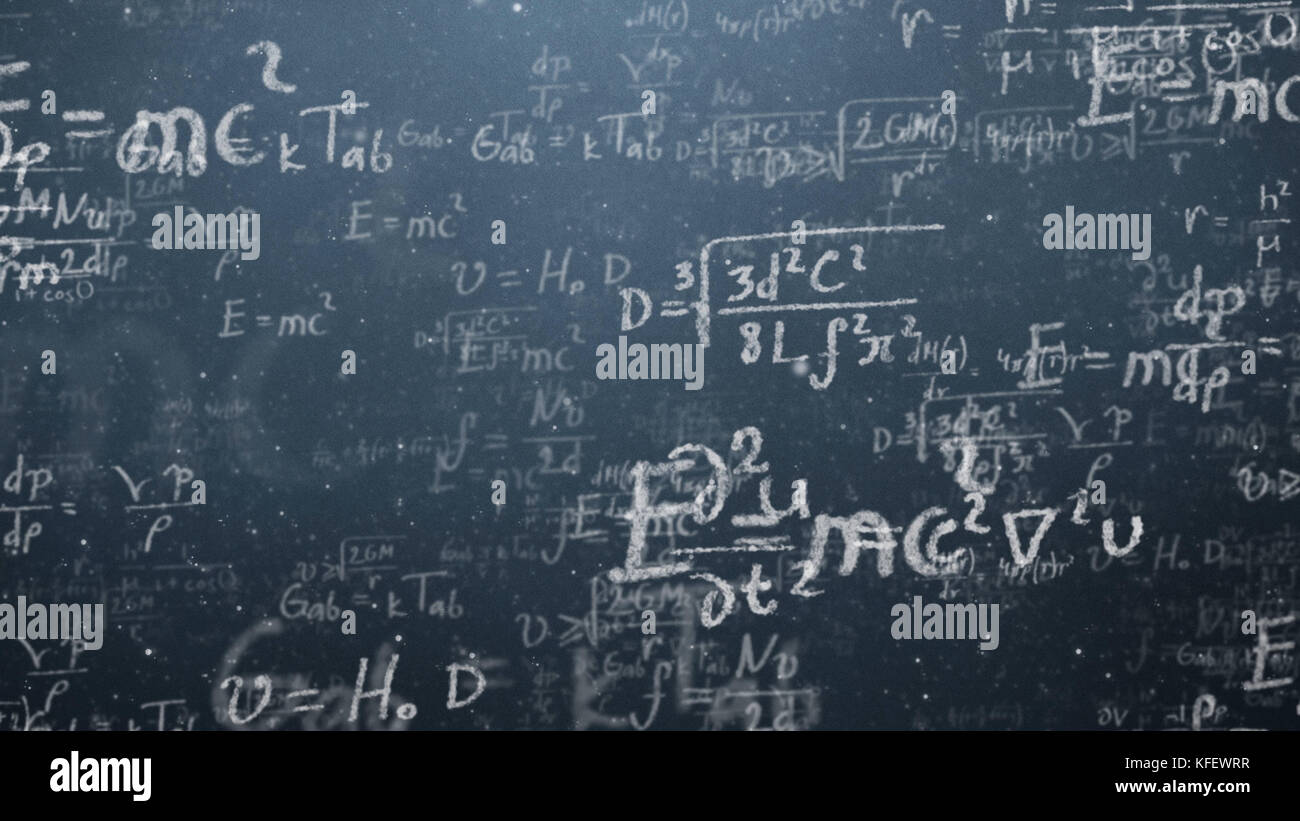 Background shot of blackboard with scientific and algebraic formulas ...