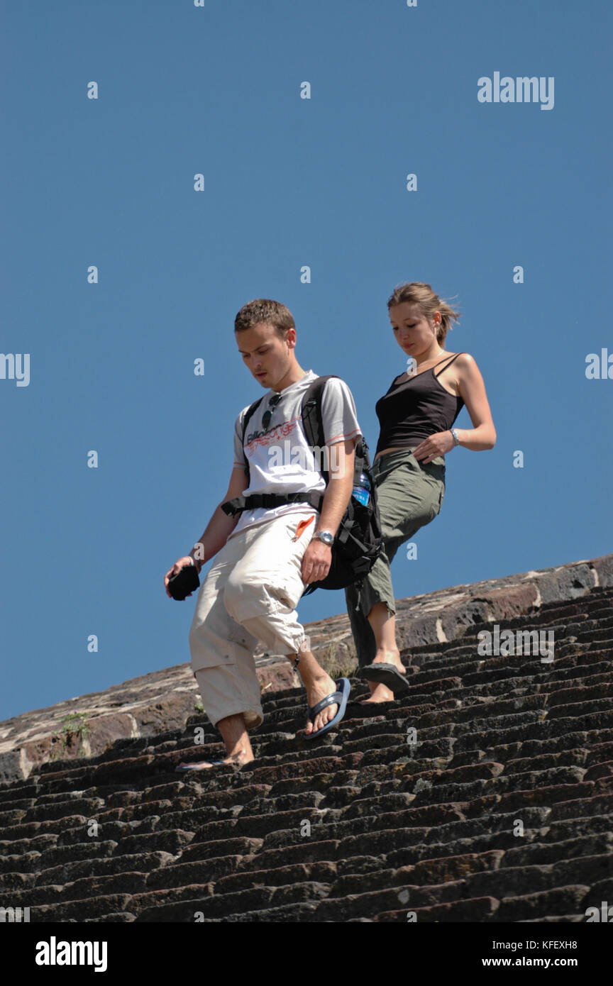 Couple going down after climbing and reaching the top of Pyramid of the ...