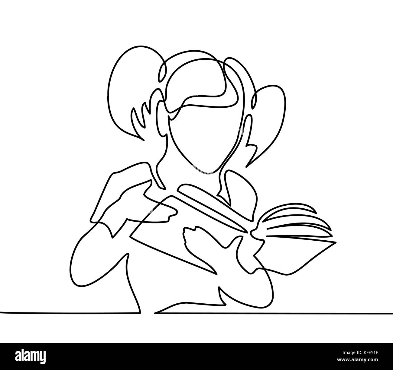 Girl reading book. Back to school concept. Continuous line drawing ...