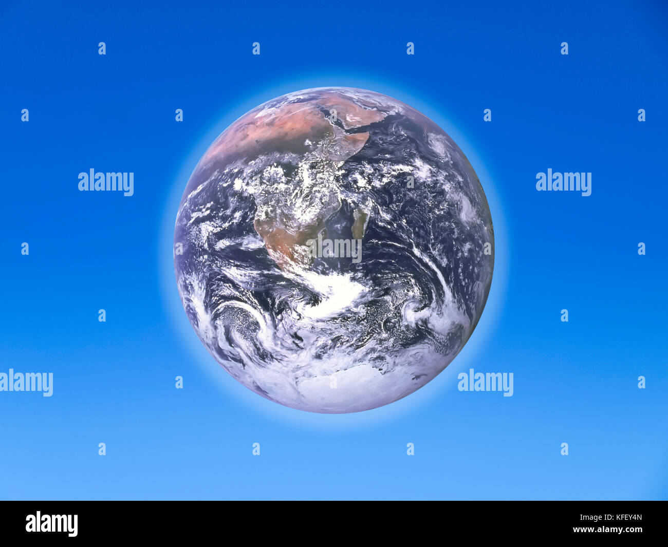 The Earth over a clear blue sky backdrop Stock Photo - Alamy
