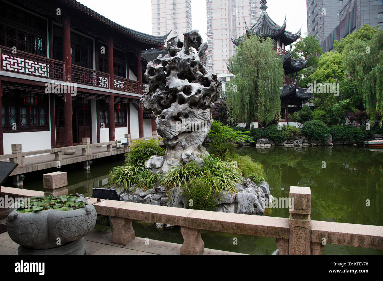 View of ancient stone in Confucian temple in the old city of Shanghai ...