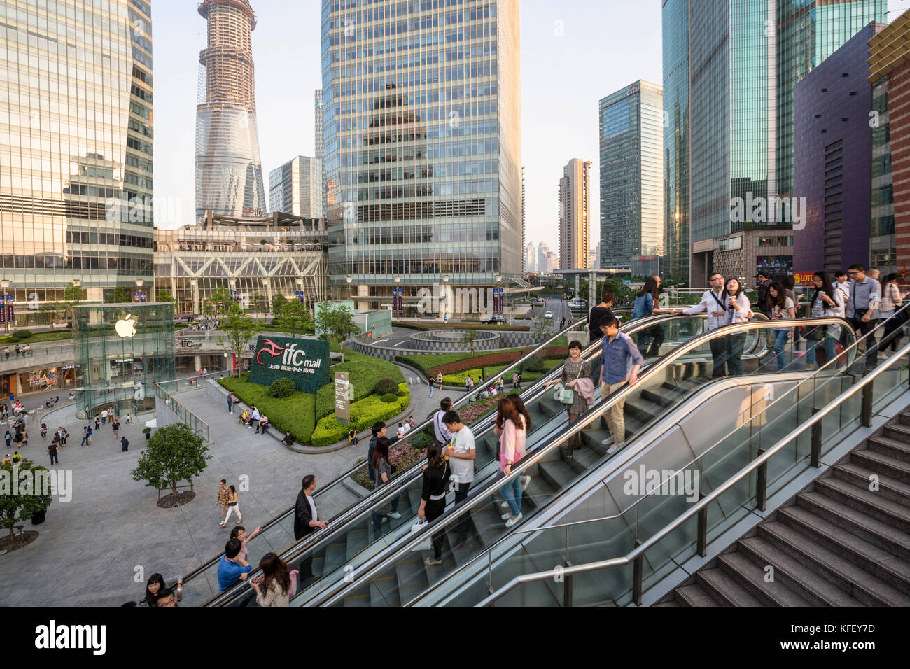 Aerial view of skyscrapers in the financial center of Pudong District ...
