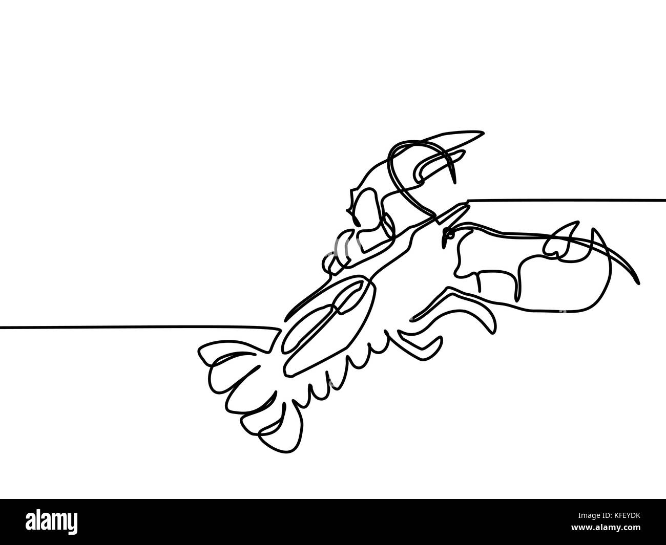 Continuous line drawing. Grilled lobster. Vector illustration black ...