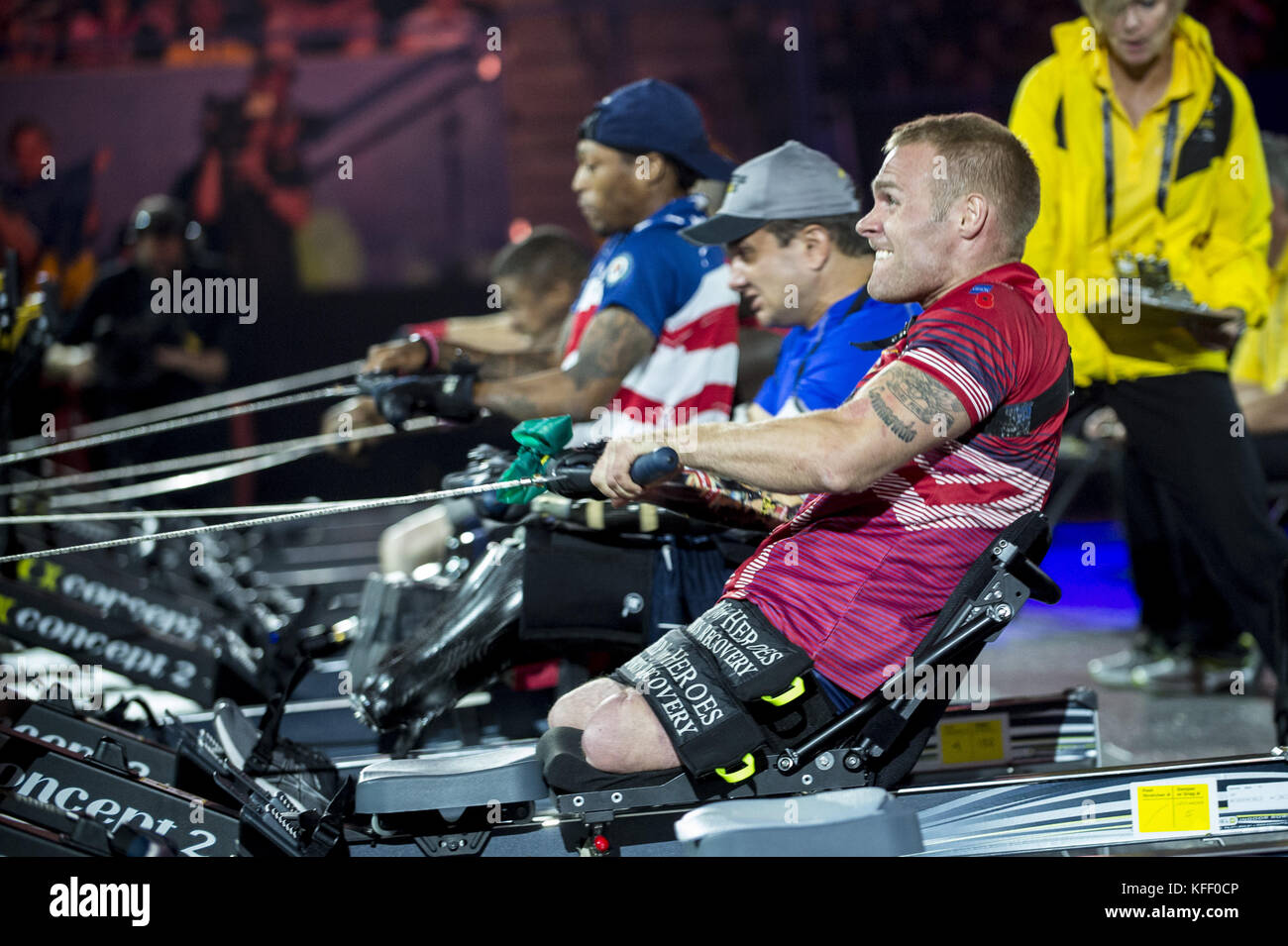 Prince Harry attends Invictus Games Indoor Rowing. Featuring: athletes ...