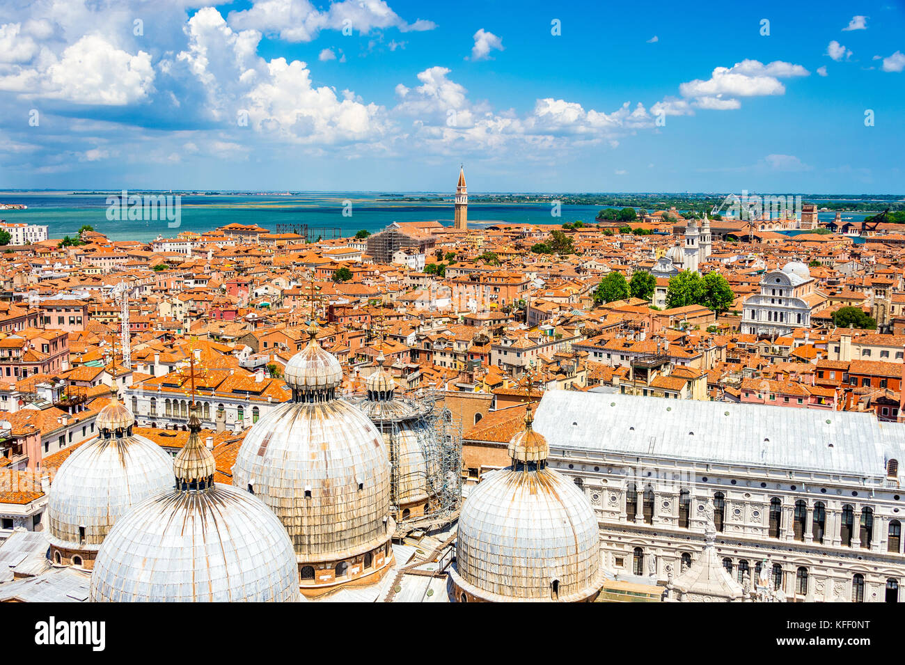 Aerial view of Venice, Italy from the bell tower in St Mark's Square ...
