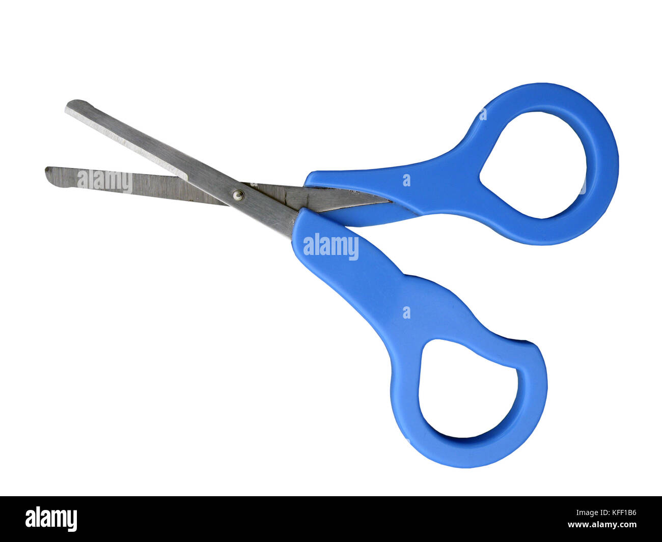 Small scissors with blue plastic handles, isolated on white Stock Photo ...