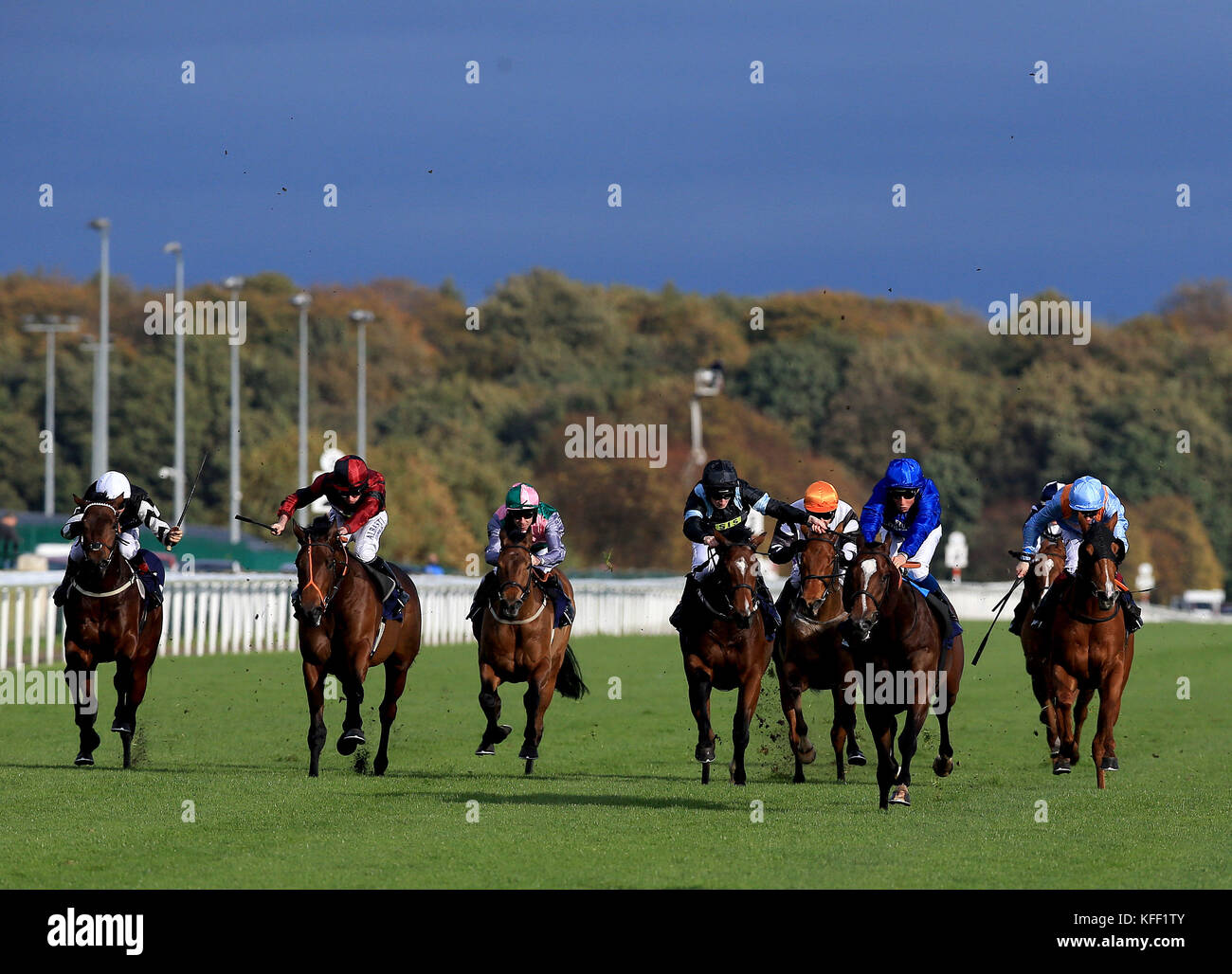Al Hajar (Sixth right) ridden by William Buick wins the Scott Dobson ...