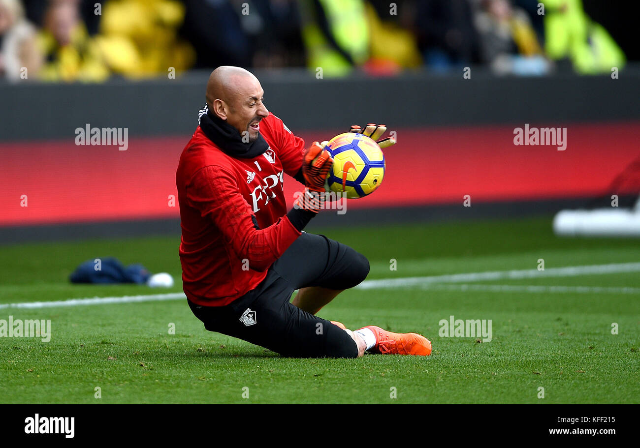 Watford goalkeeper Heurelho Gomes during warm-up before the Premier ...