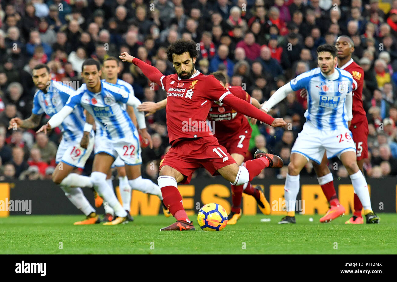 Liverpool's Mohamed Salah takes a penalty during the Premier League ...