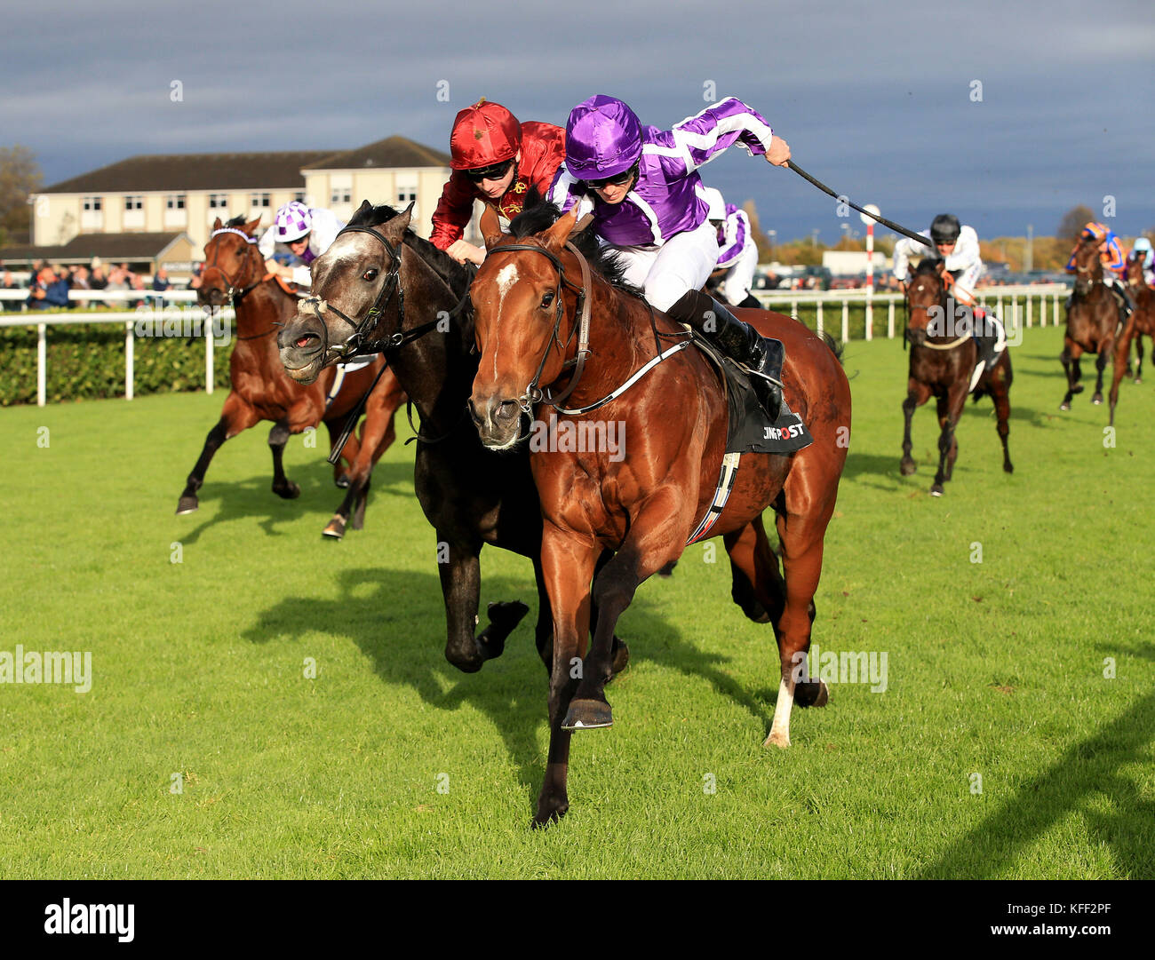 Saxon Warrior (right) ridden by Ryan Moore wins the Racing Post Trophy ...