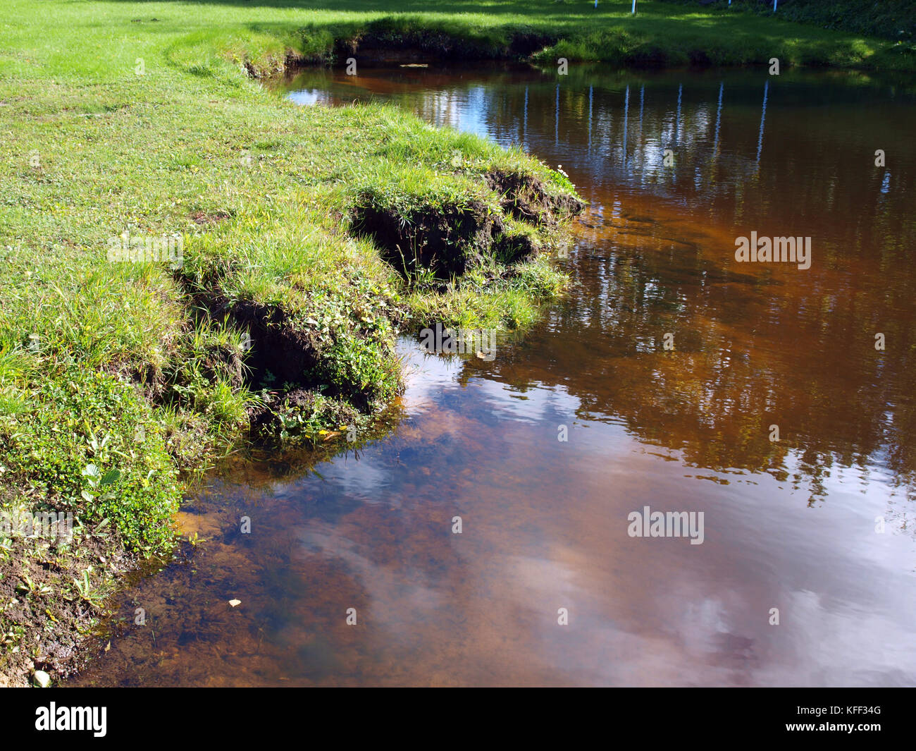 Soil slide on pond coast after rain Stock Photo - Alamy