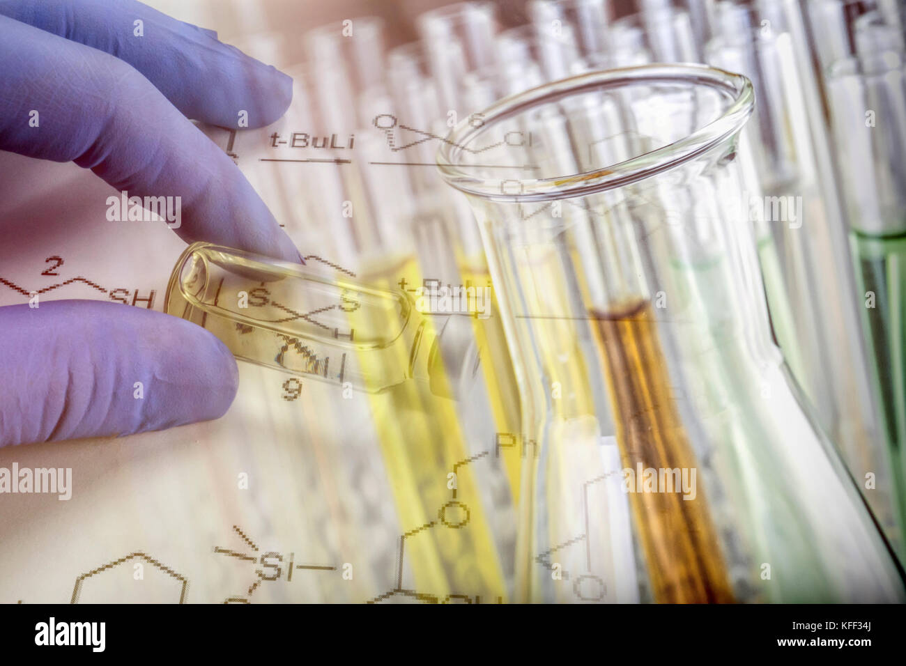 Several Test Tubes And Glass Of Precipitation In A Laboratory Stock ...